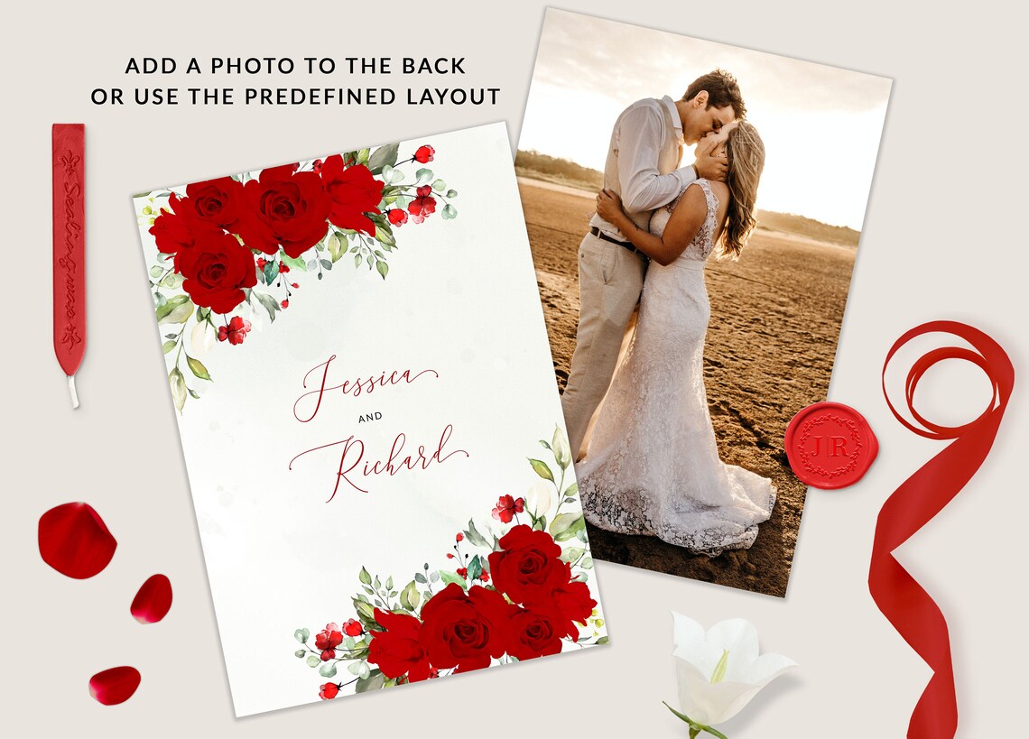 Red Roses Wedding Invitation Red Floral Wedding Invitation - Etsy