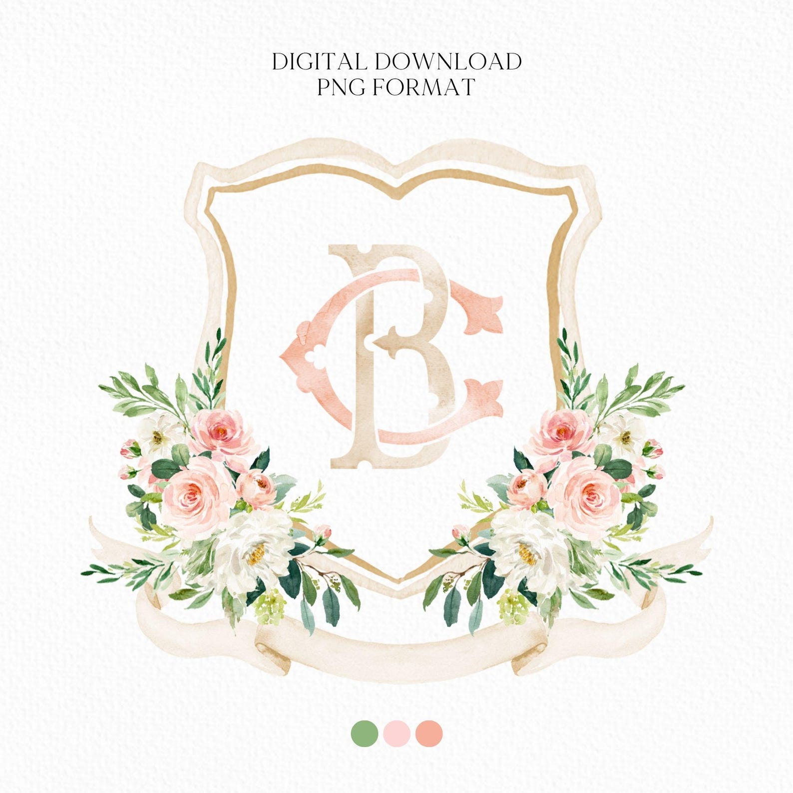 Blush Pink Floral Rustic Greenery Flower Wedding Crest - Monogram Crest ...
