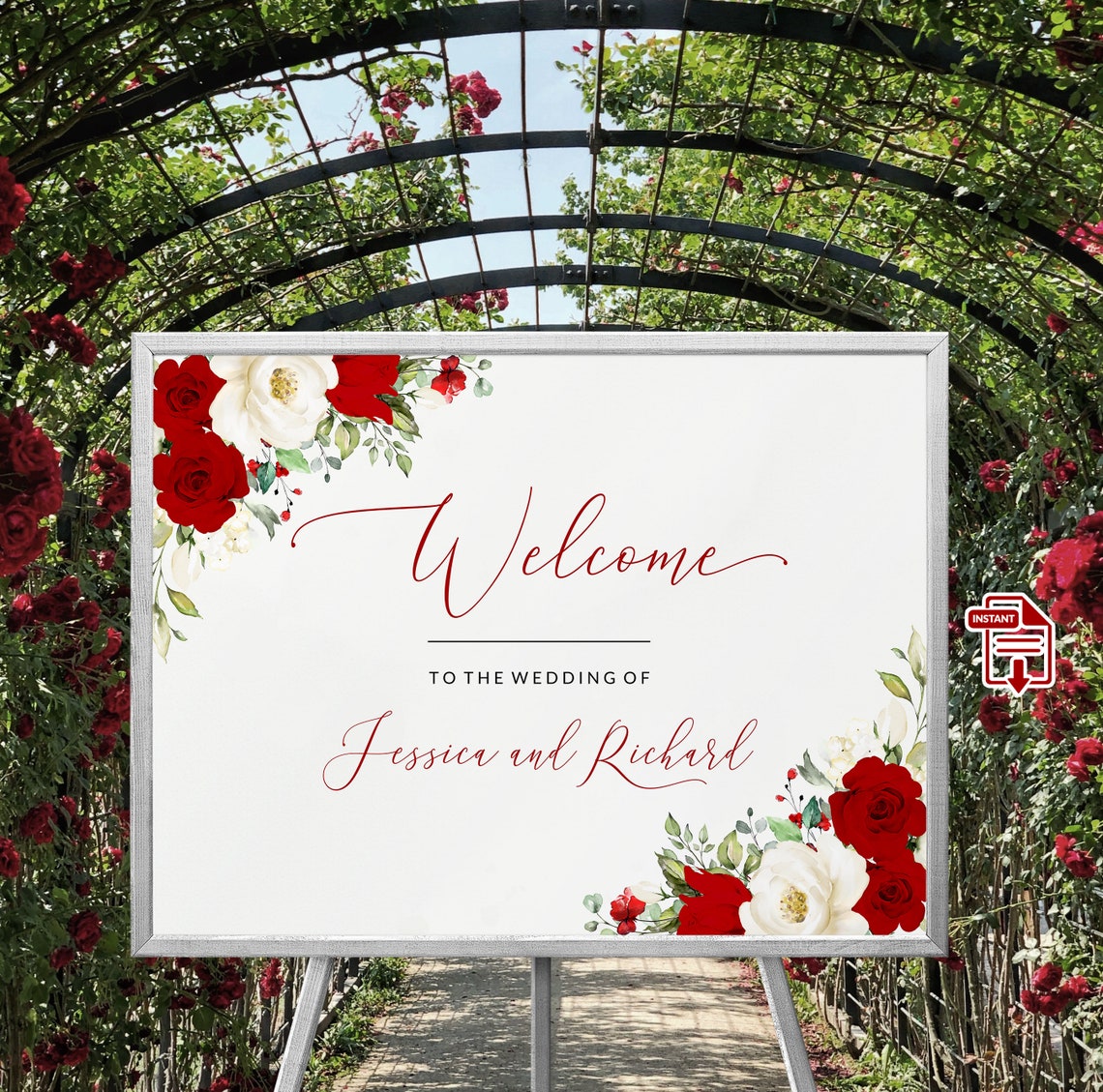 ROSIE Red and White Roses Wedding Welcome Sign, Red Roses Wedding Sign ...