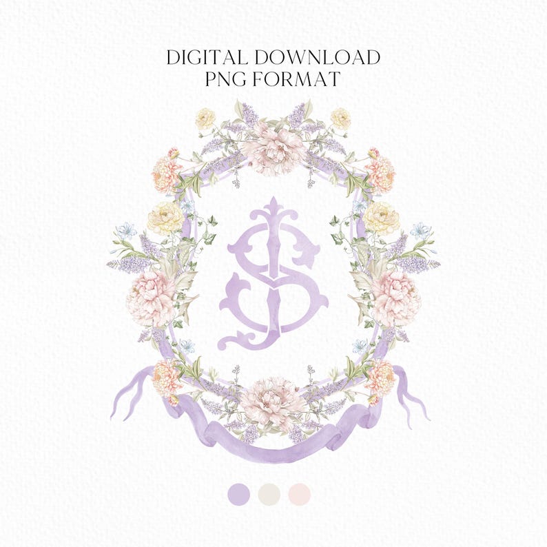 Botanical Garden Flower Wedding Crest - Monogram Crest - Floral Luxury ...