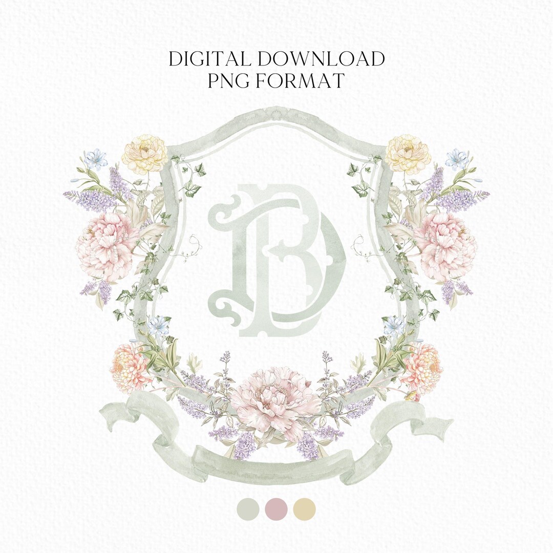 Botanical Garden Flower Wedding Crest - Monogram Crest - Floral Luxury ...