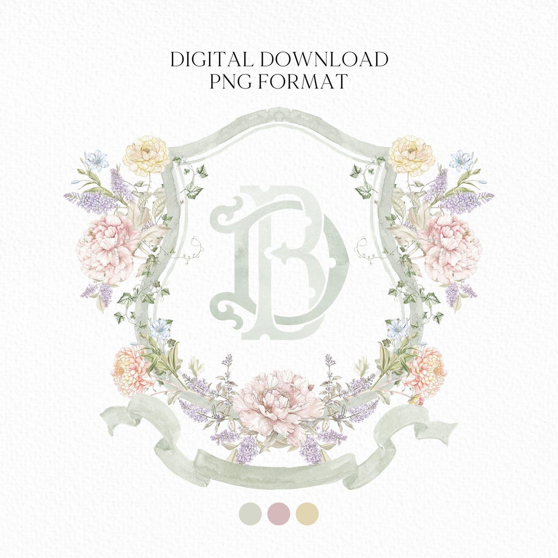 Botanical Garden Flower Wedding Crest - Monogram Crest - Floral Luxury ...