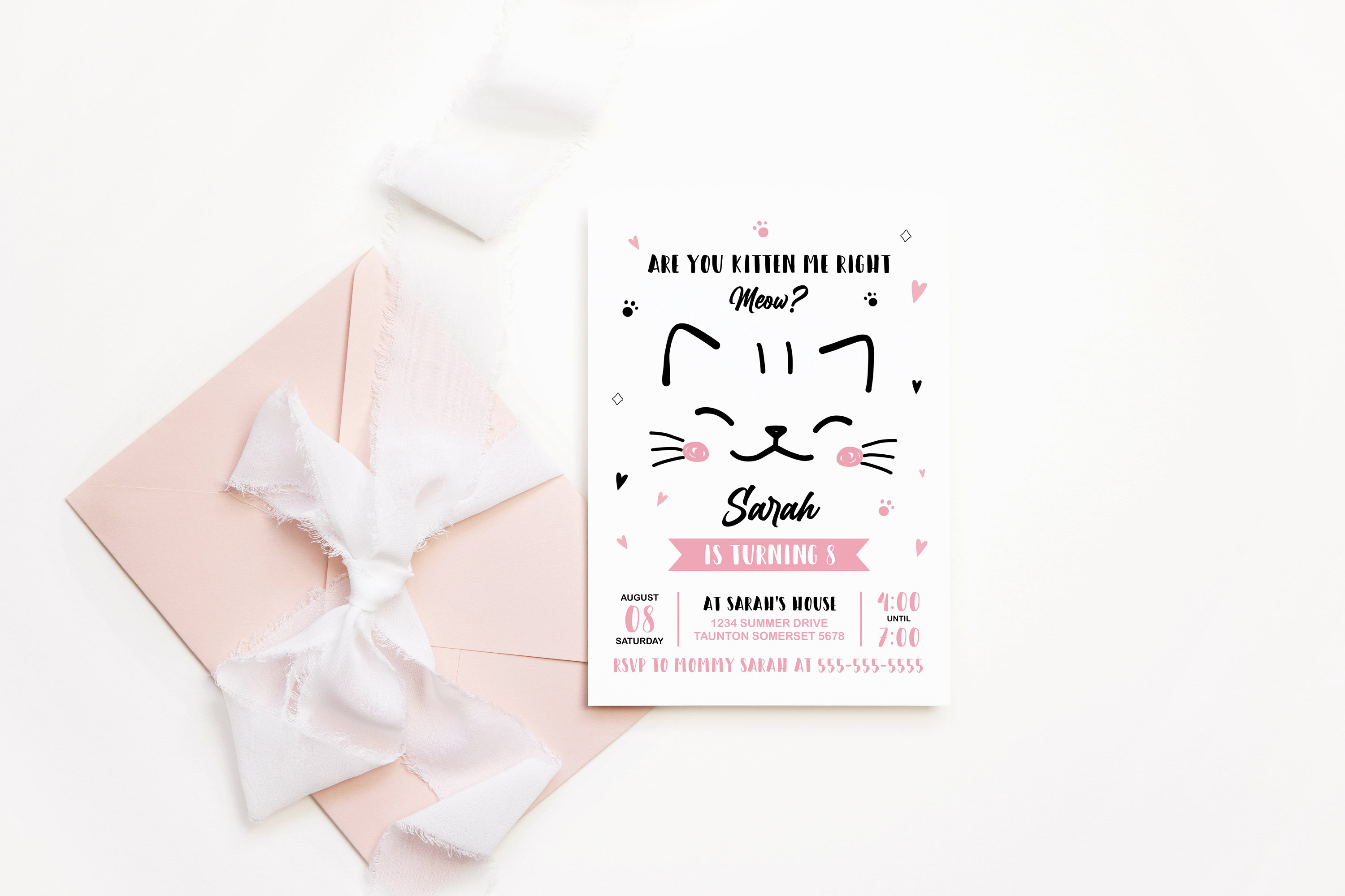Editable Kitten Birthday Party Invitation Template, Kitten Birthday ...