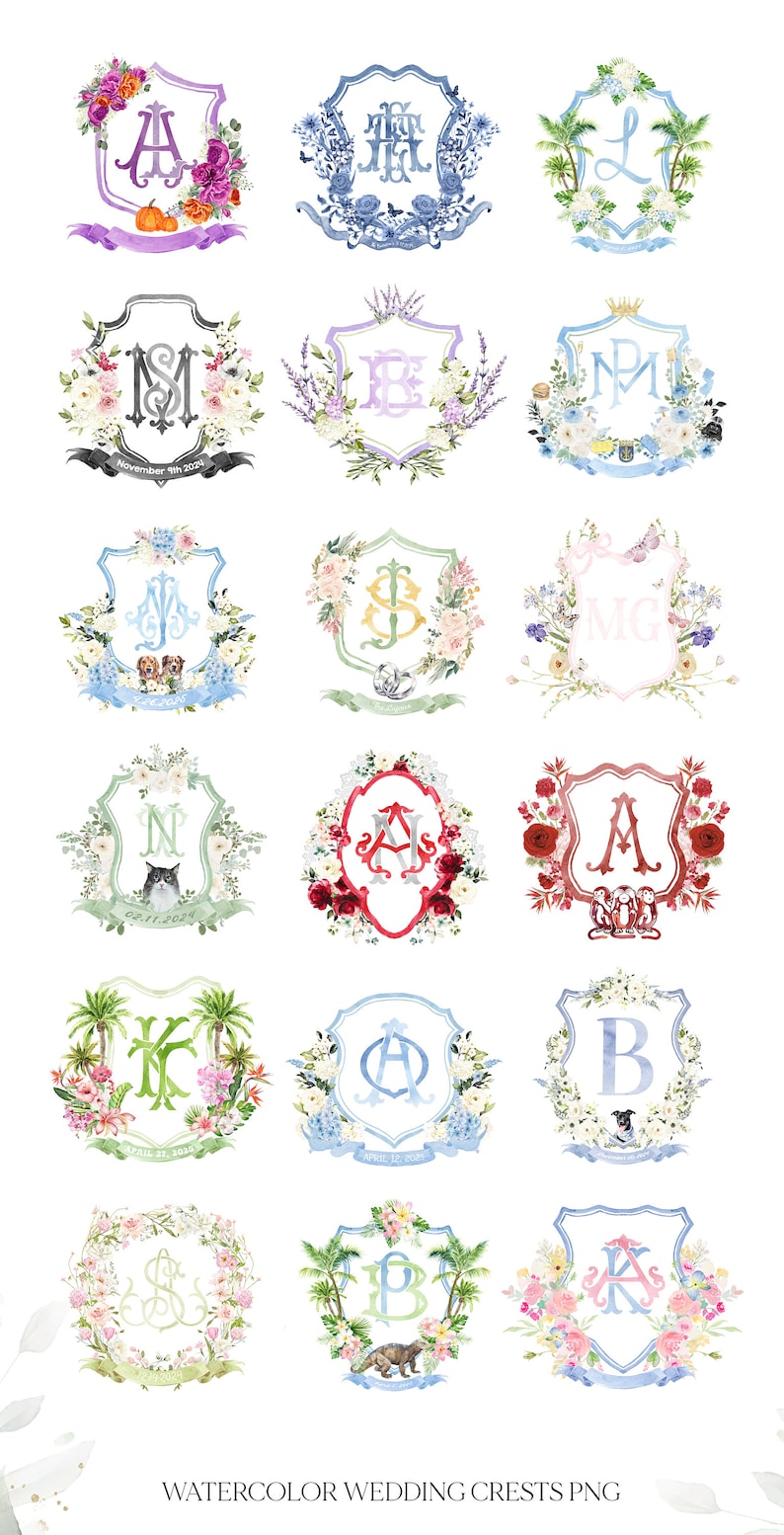 Custom Watercolor Floral Wedding Crests Clipart, Custom Wedding Crest ...