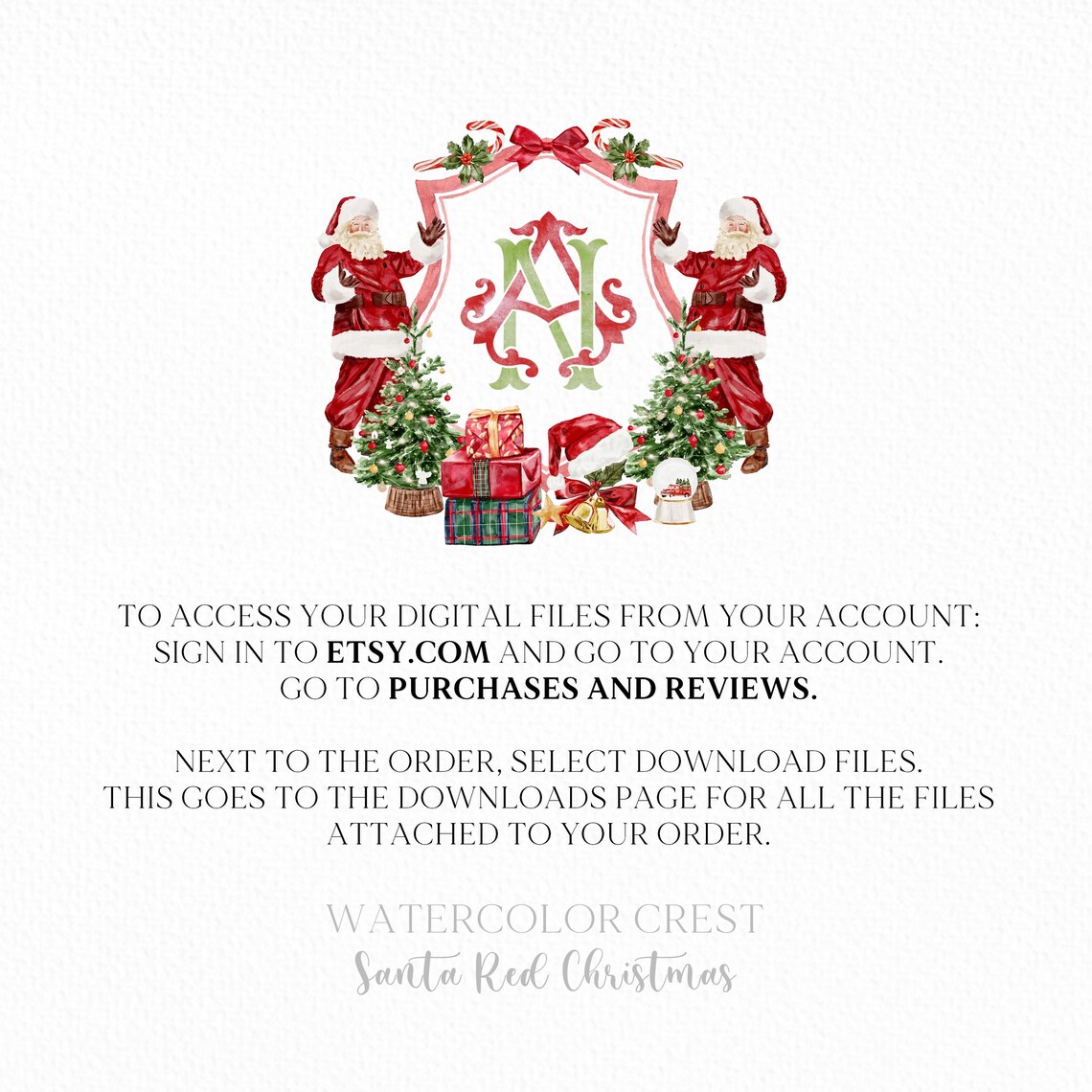Santa Red Green Christmas Crest Monogram Crest Christmas Watercolor ...