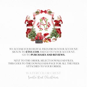 Santa Red Green Christmas Crest - Monogram Crest - Christmas Watercolor ...