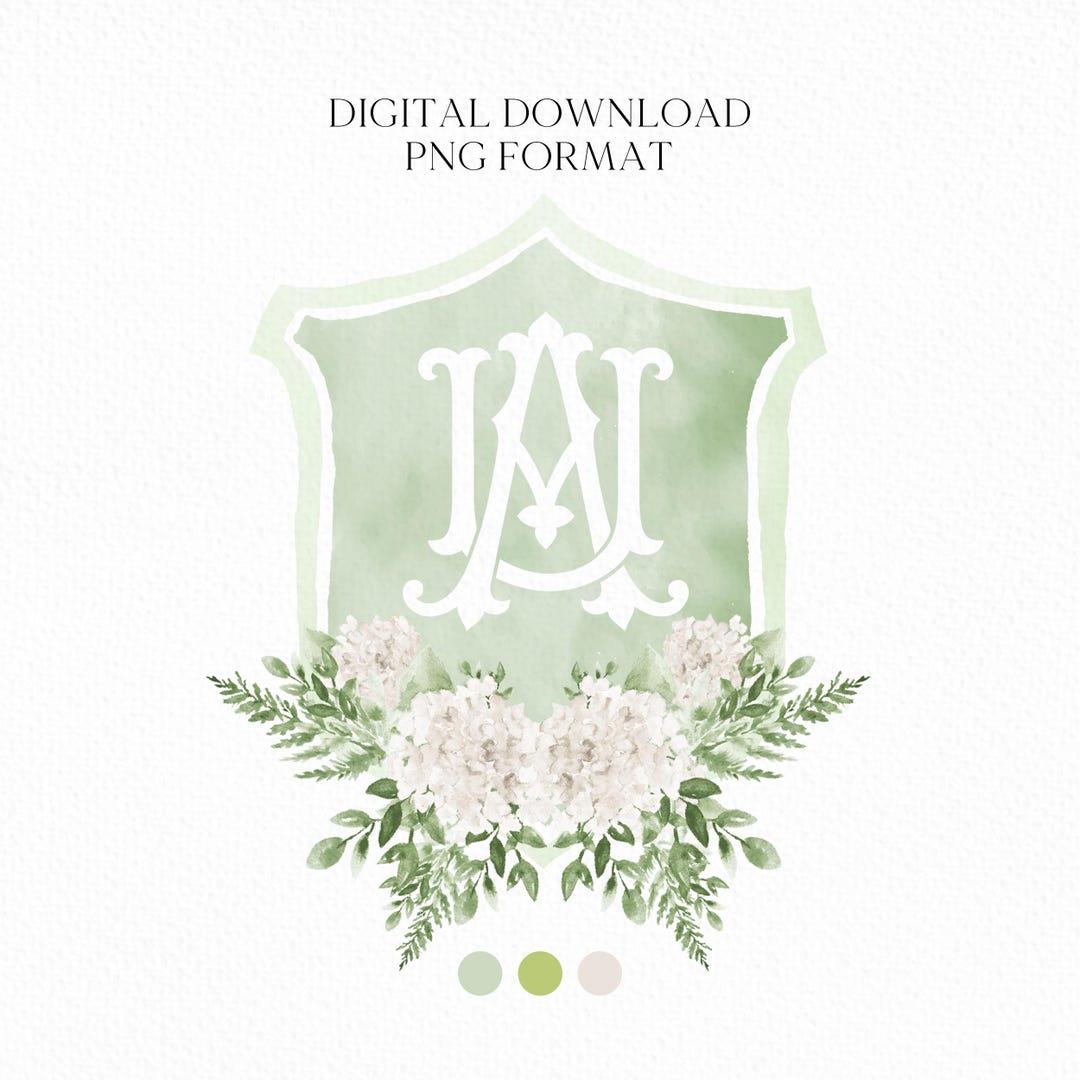 Hydrangea Flower Wedding Crest - Monogram Crest - Hydrangea Floral ...