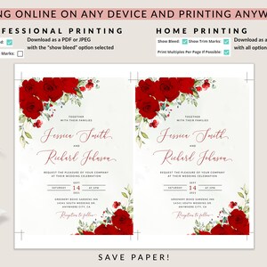 Red Roses Wedding Invitation, Red Floral Wedding Invitation, Red ...