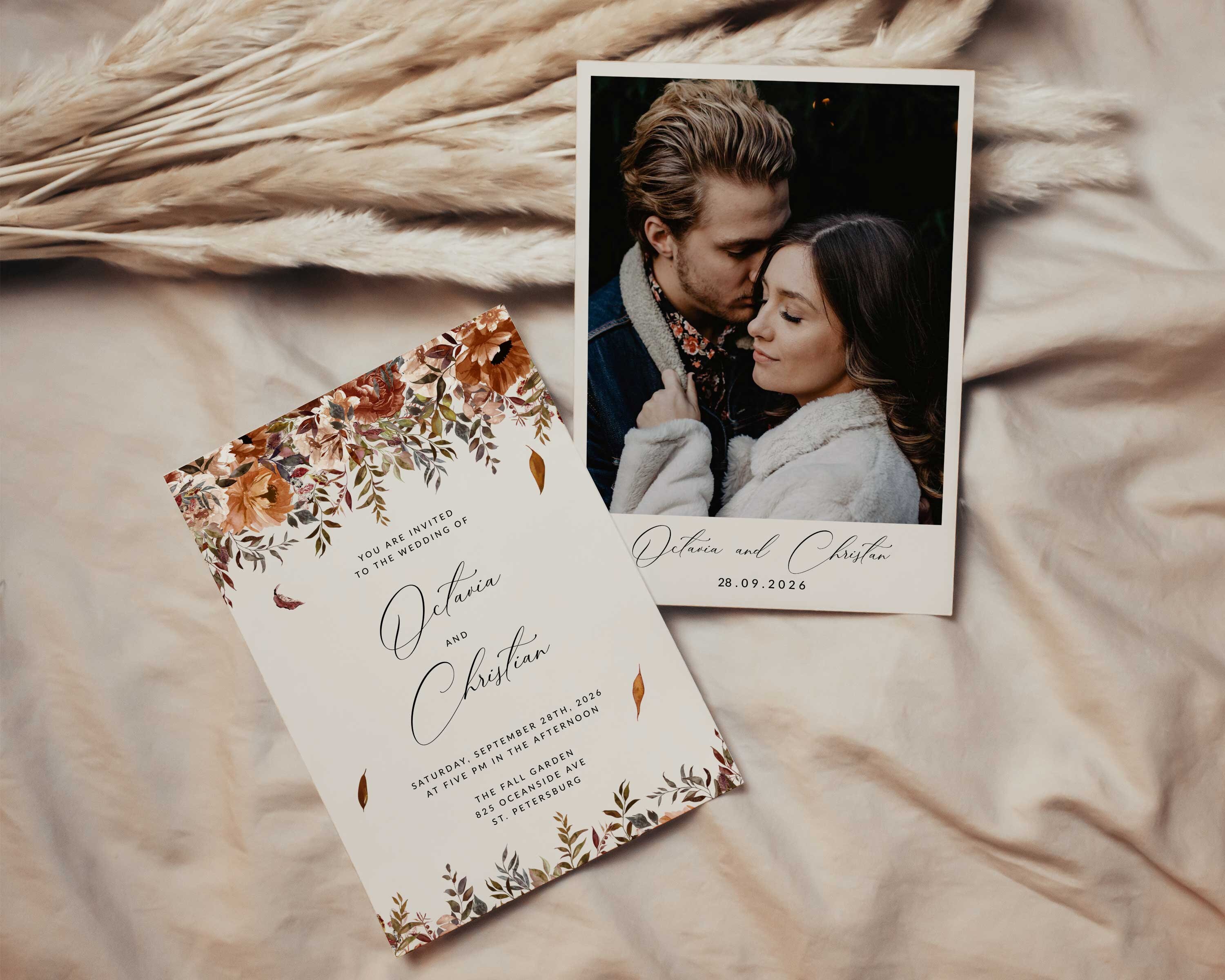 Rustic Fall Wedding Invitation, Terracotta Fall Wedding Invitation ...