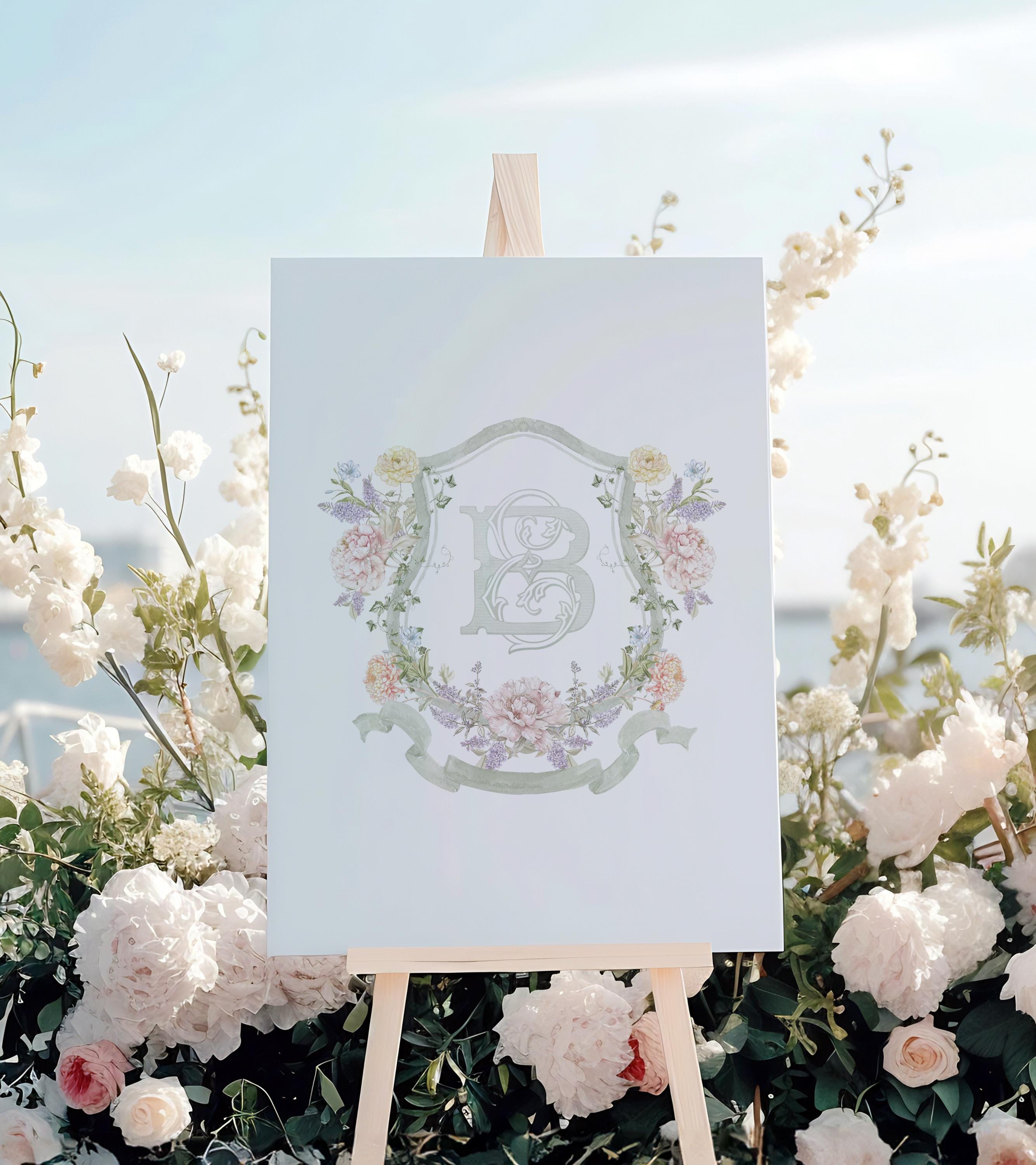 Botanical Garden Flower Wedding Crest Monogram Crest Floral Luxury ...