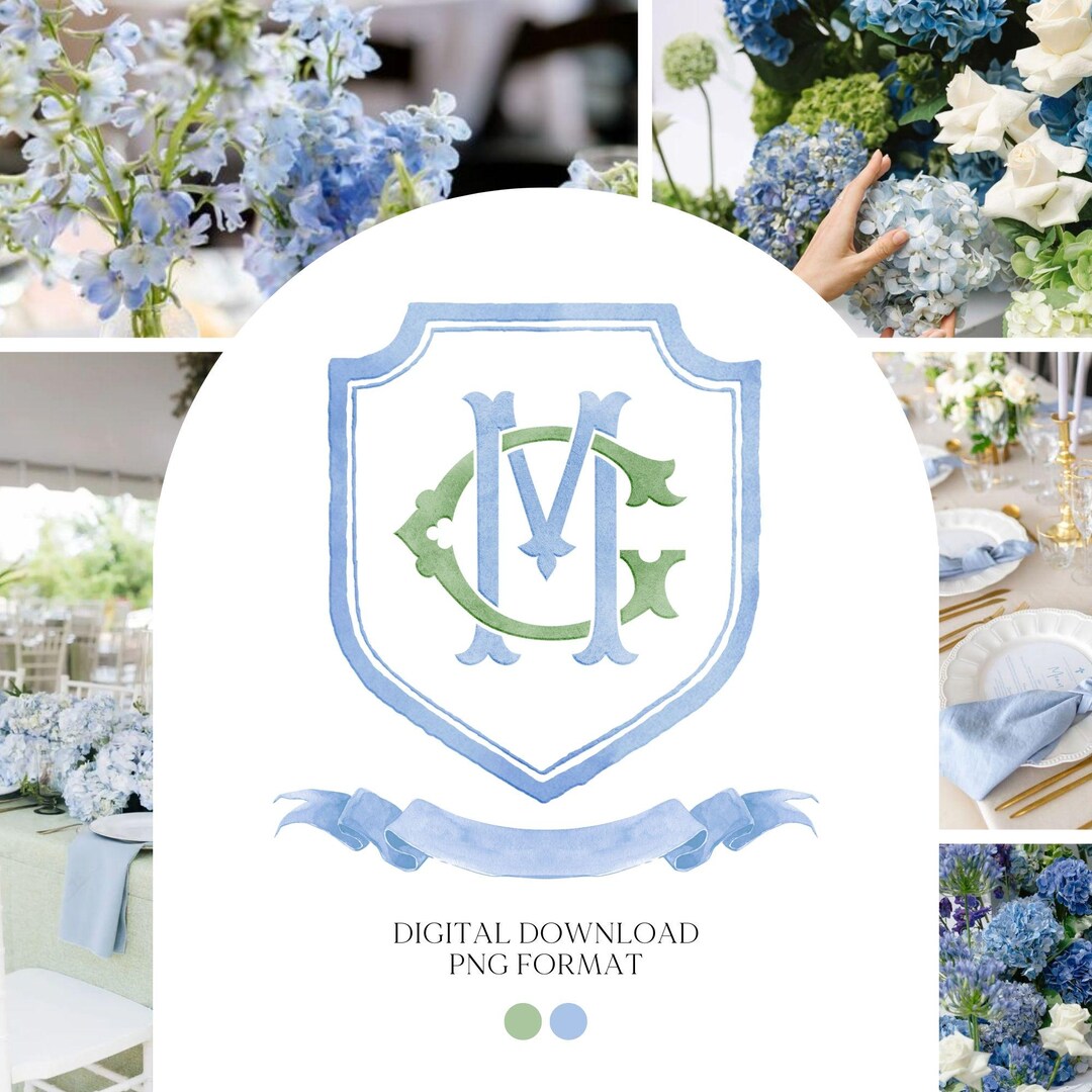 Modern Classic Wedding Crest - Monogram Crest - Luxury Watercolor ...