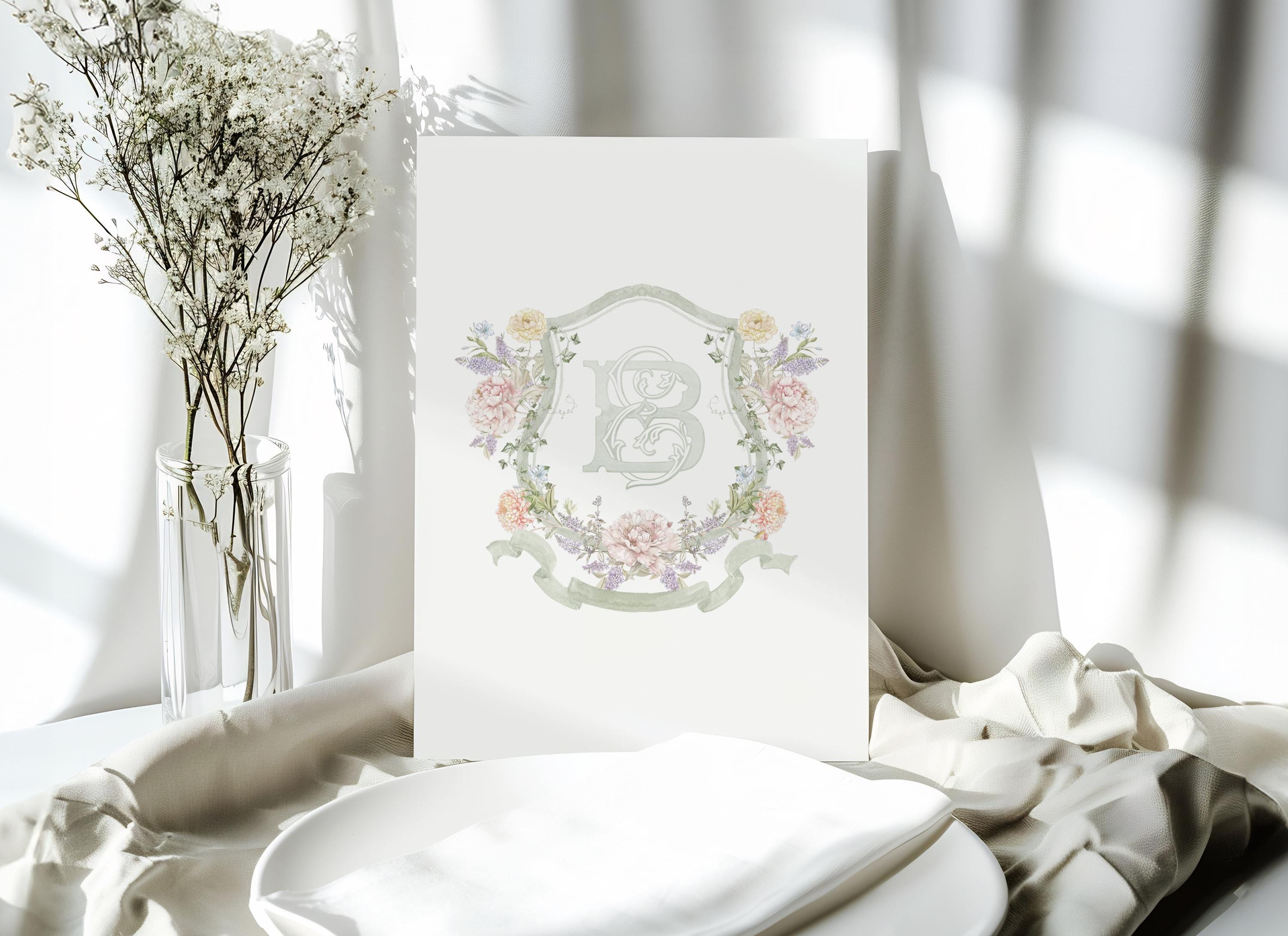 Botanical Garden Flower Wedding Crest Monogram Crest Floral Luxury ...