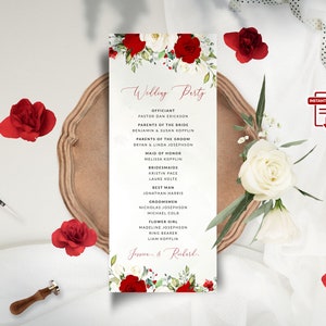 ROSIE - Red and White Roses Program, Red Roses Wedding Program, Red ...