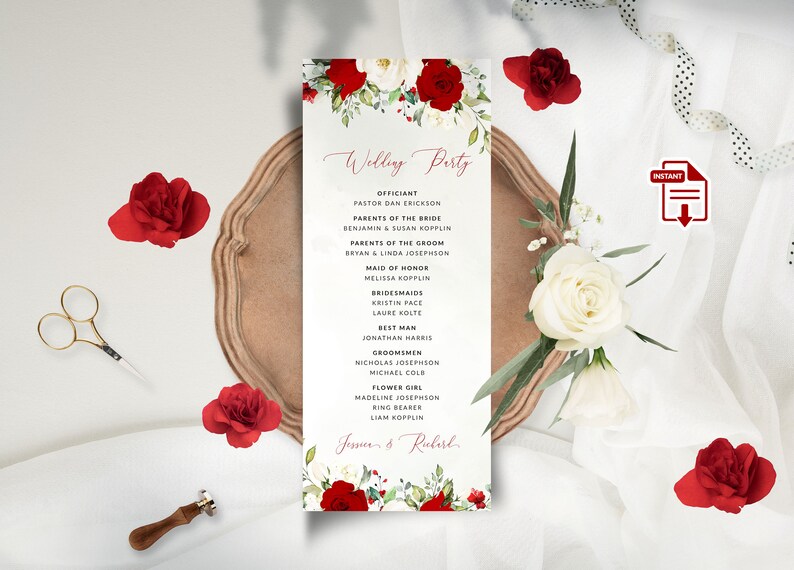 ROSIE - Red and White Roses Program, Red Roses Wedding Program, Red ...