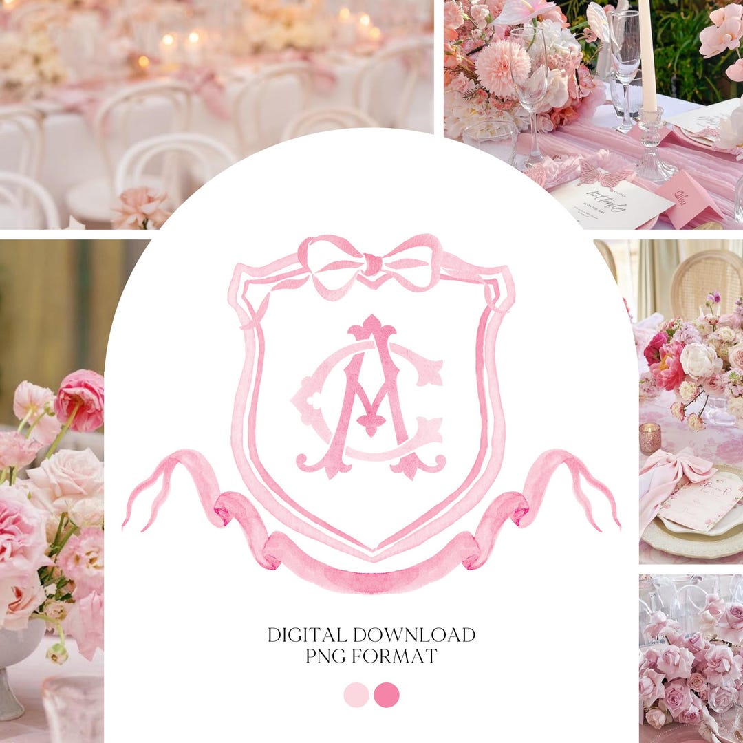 Pink Coquette Ribbon Bow Crest Wedding Crest - Monogram Crest - Pink ...