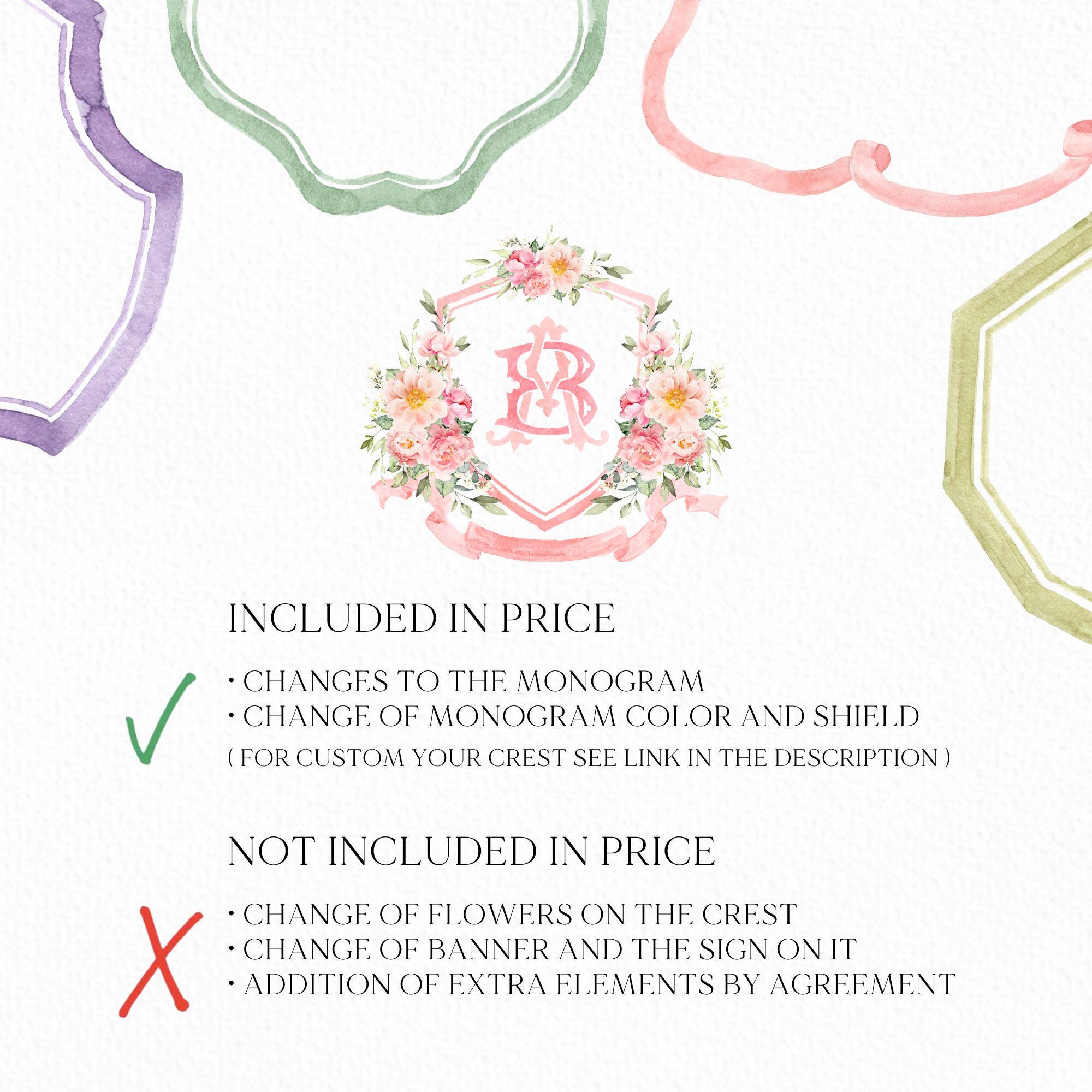Peony Eucalyptus Watercolor Flower Wedding Crest - Monogram Crest ...