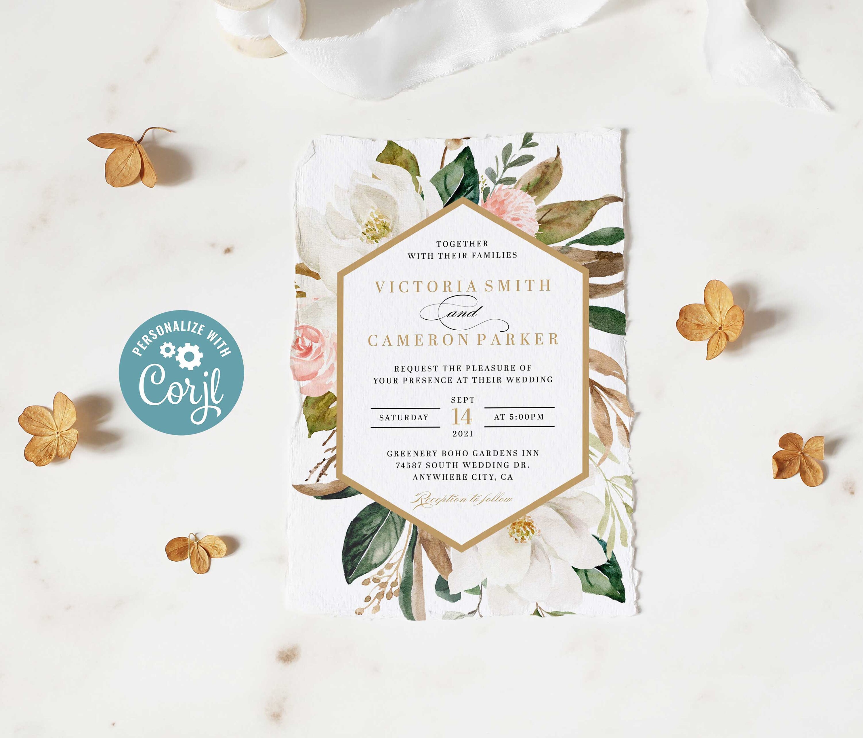 Magnolia Wedding Invitation, Wedding Invitation Template Download ...