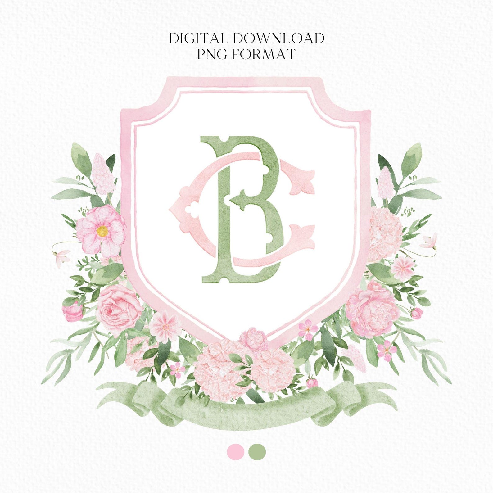 Roses Bouquets Flower Wedding Crest - Monogram Crest - Pink Peony ...
