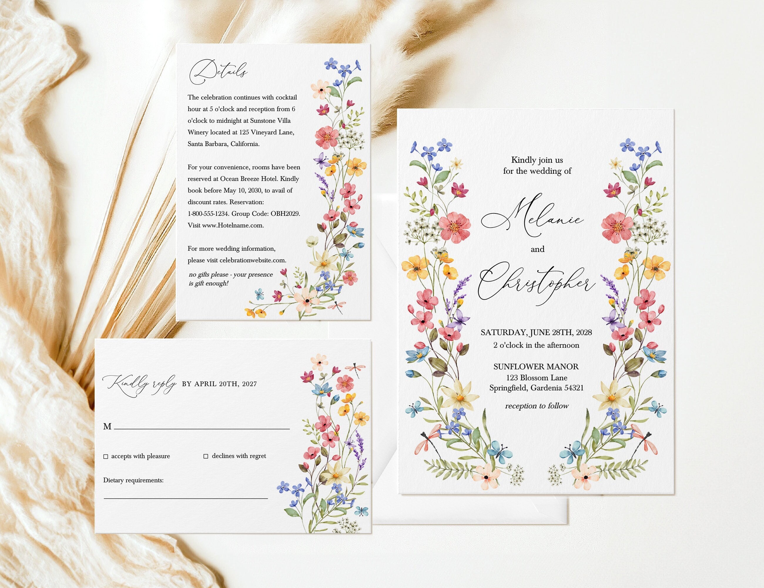 Wildflower Wedding Invitation Template, Printable Wedding Invitation ...