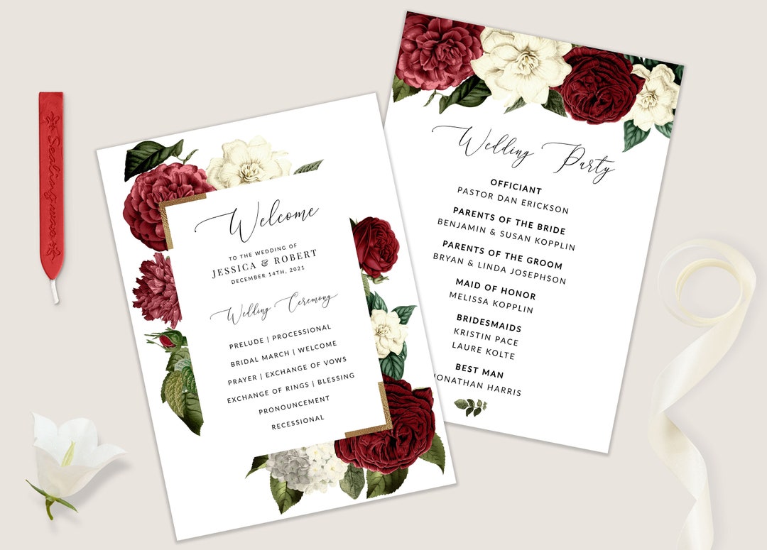 Red and White Roses Program, Red Roses Wedding Program, Red Wedding ...