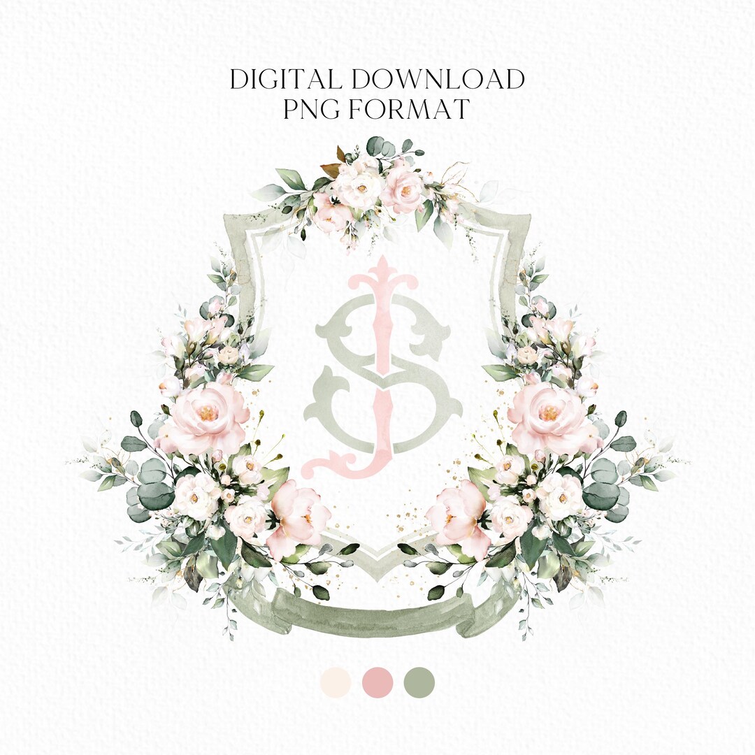 Blush Pink Roses Flower Wedding Crest - Monogram Crest - Pink Floral ...
