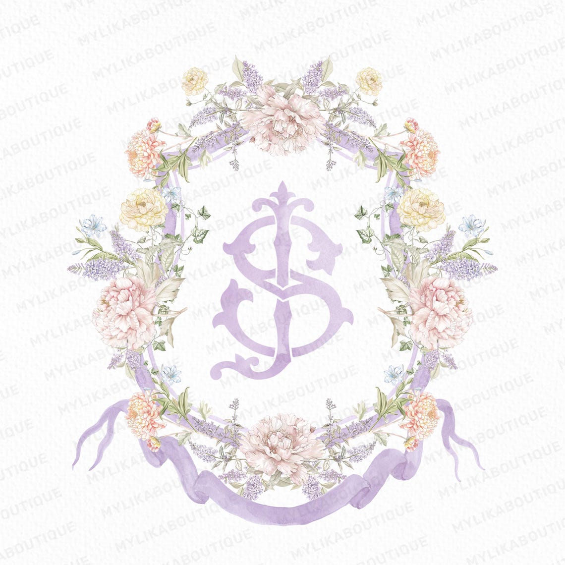 Botanical Garden Flower Wedding Crest - Monogram Crest - Floral Luxury ...