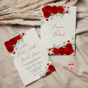 Red Roses Wedding Invitation, Red Floral Wedding Invitation, Red ...