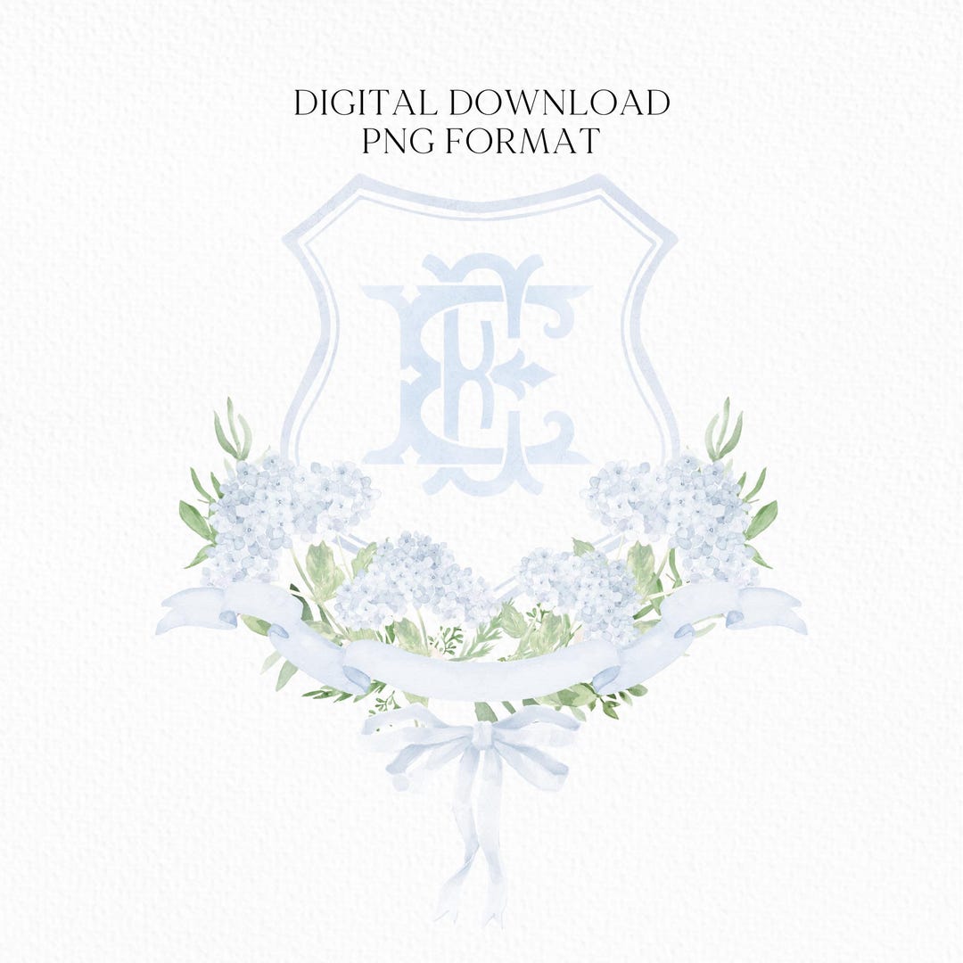 Blue Hydrangea Flower Wedding Crest Monogram Crest Hydrangea Light Blue ...