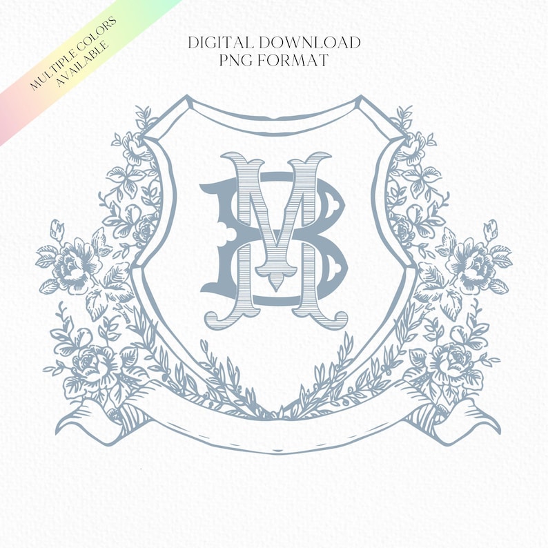 Vintage Blue Botanicals Flower Crest - Monogram Crest - Botanicals ...
