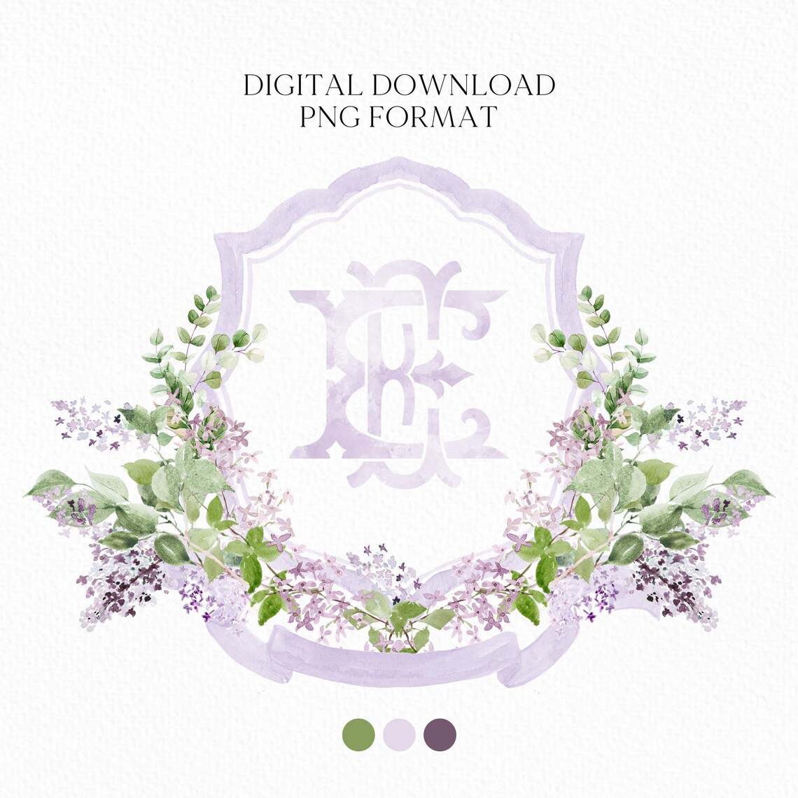 Lilac Lavender Purple Flower Wedding Crest - Monogram Crest - Lavender ...