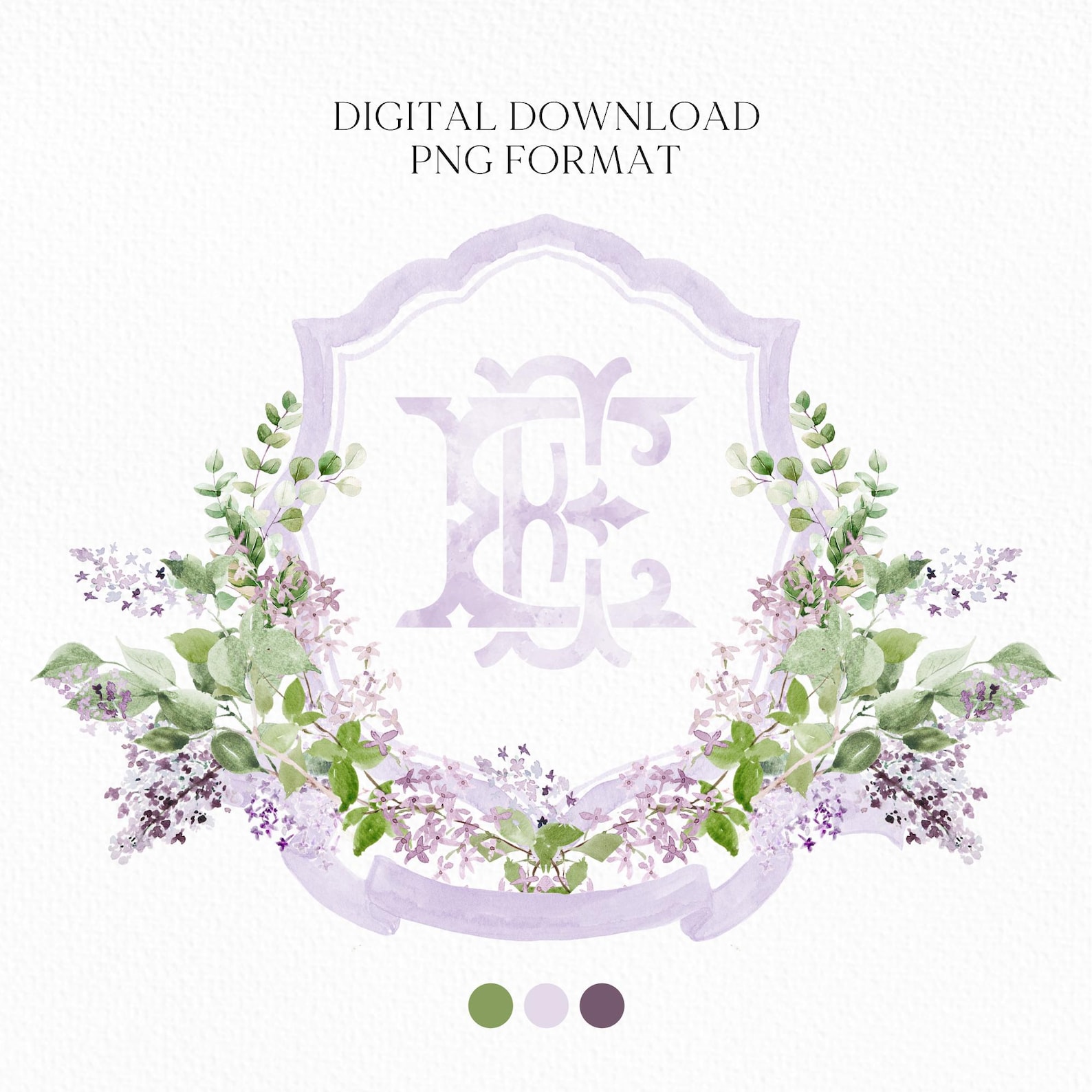 Lilac Lavender Purple Flower Wedding Crest - Monogram Crest - Lavender ...