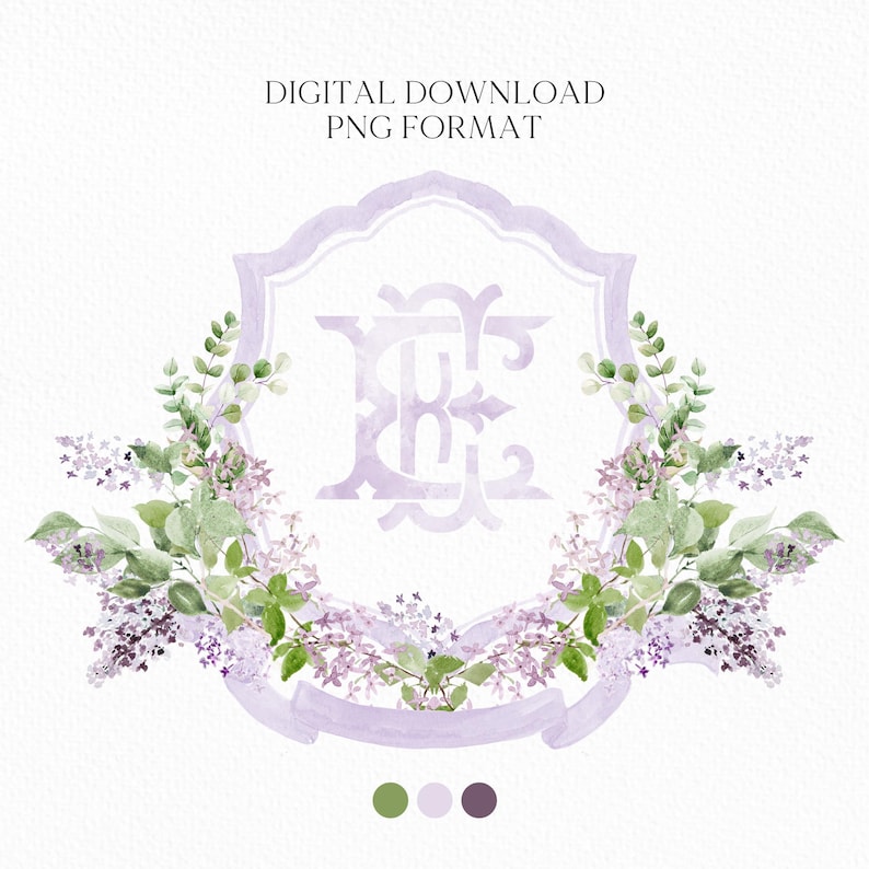 Lilac Lavender Purple Flower Wedding Crest - Monogram Crest - Lavender ...