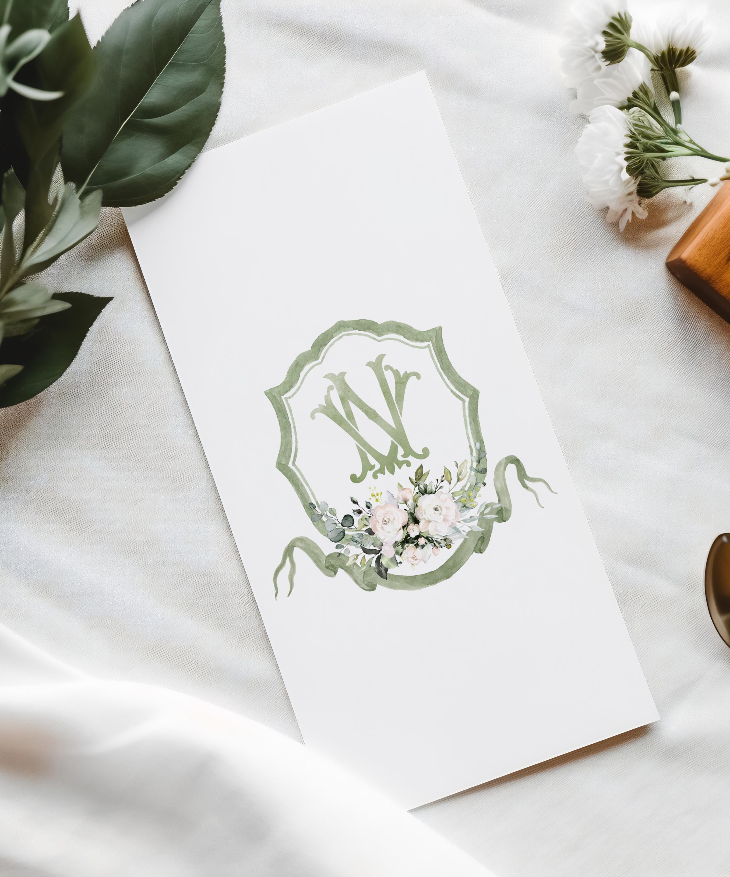 IVORY Rose Greenery Floral Flower Wedding Crest - Monogram Crest ...