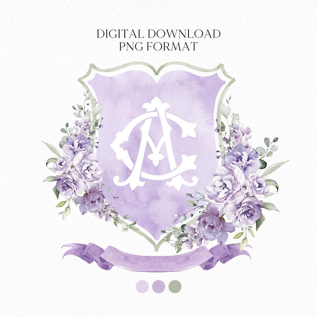 Elegant Boho Purple Geometric Garden Wedding Crest - Monogram Crest ...