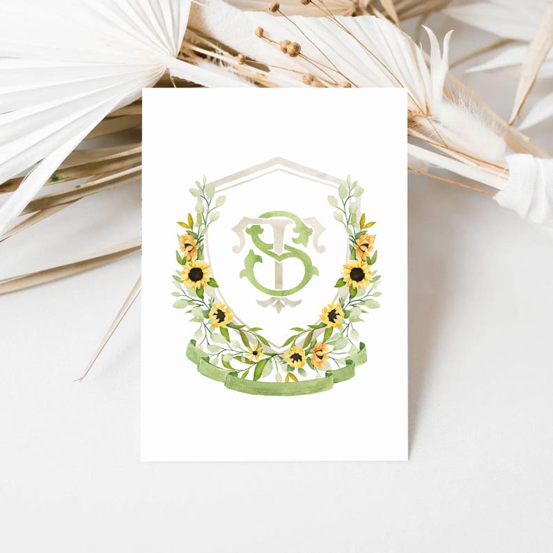 Sunflower Rustic Flower Wedding Crest - Monogram Crest - Sunflower ...