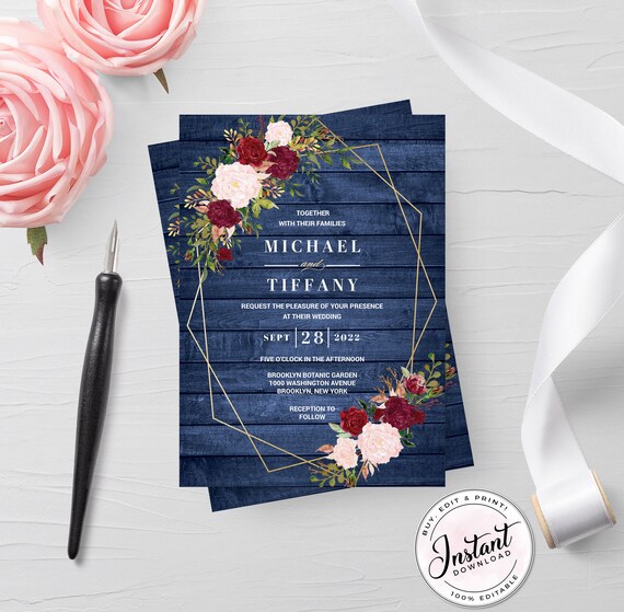 Invitación De Boda Campestre Azul