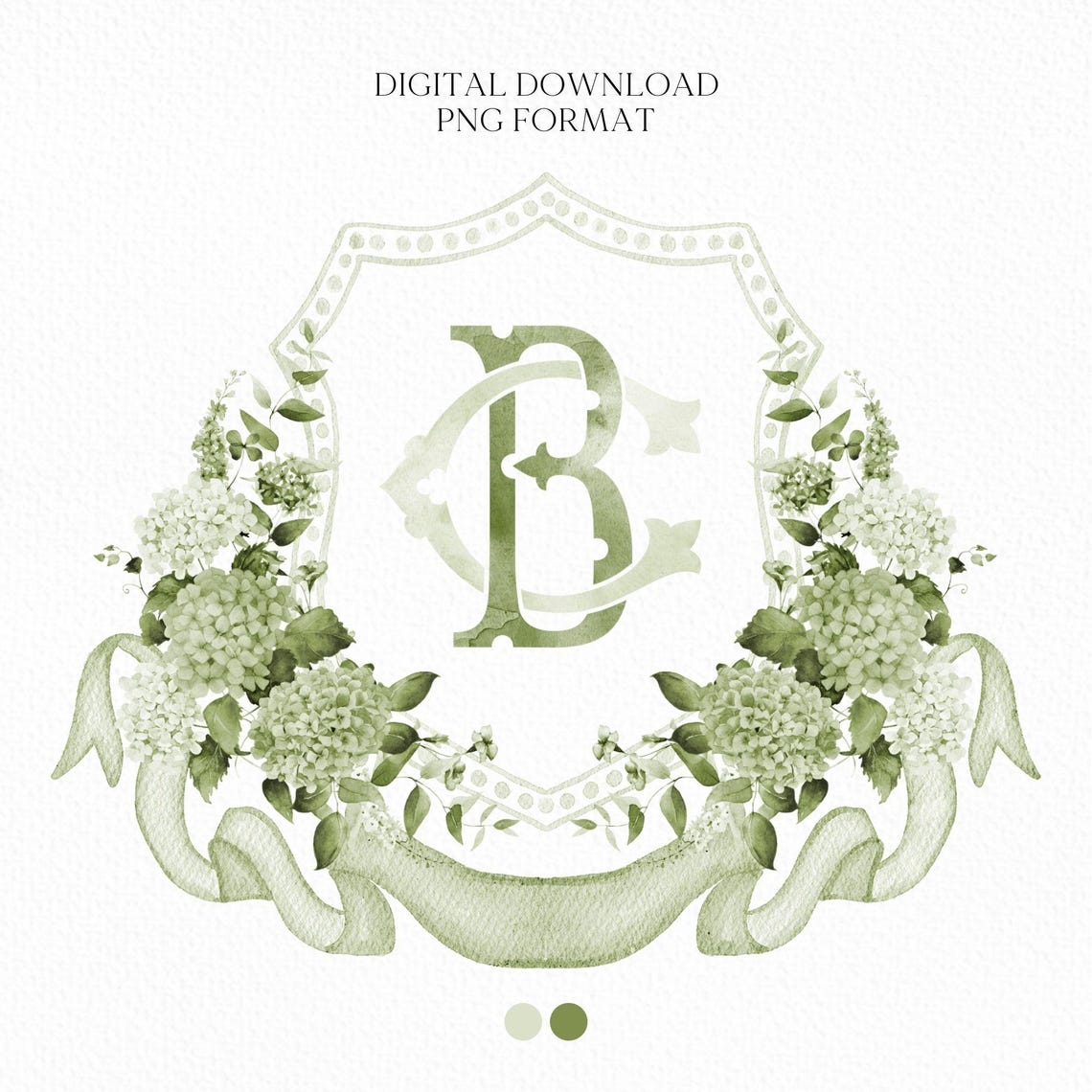 Green Hydrangea Flower Wedding Crest - Monogram Crest - Hydrangea ...