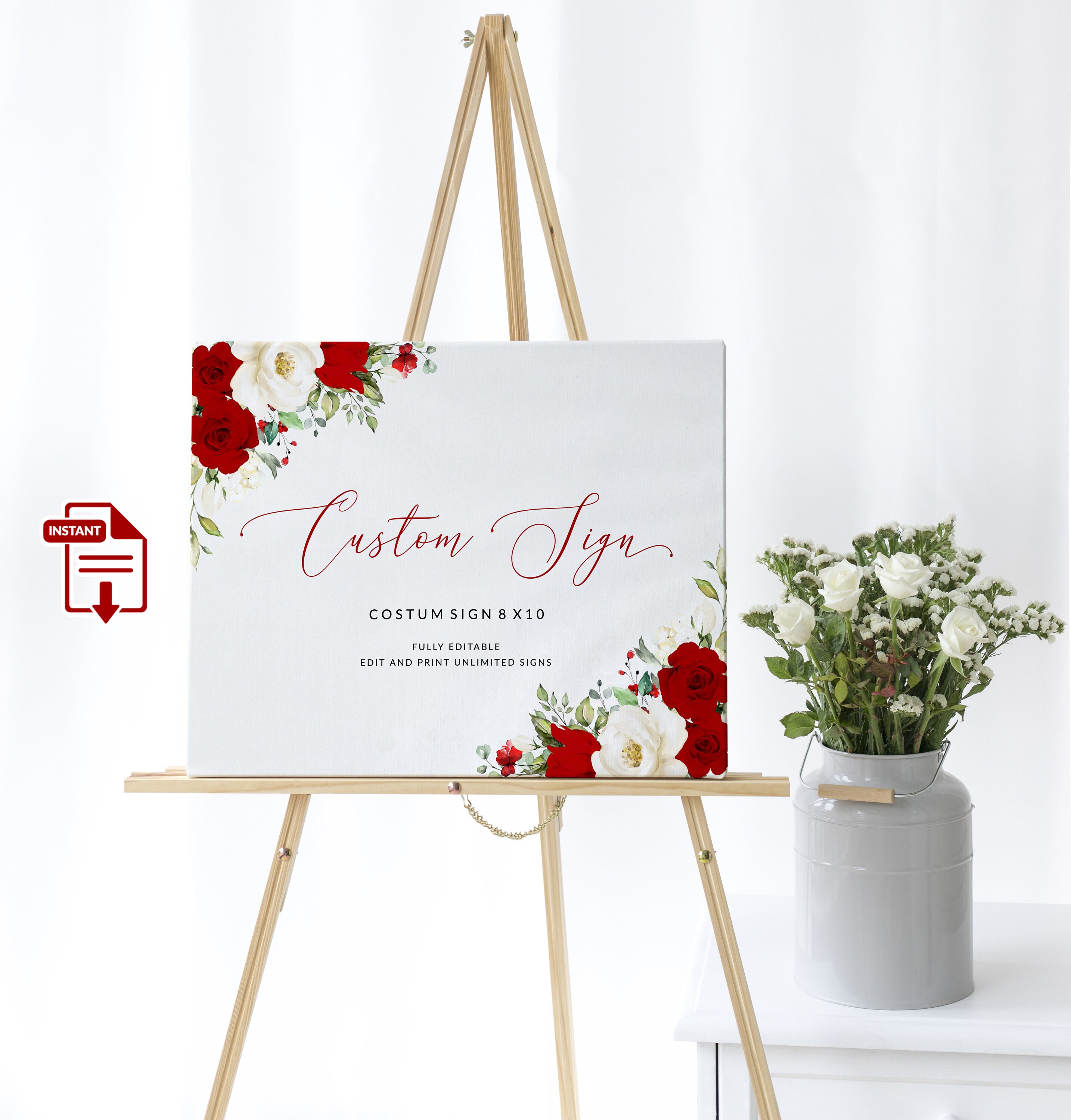 ROSIE - Red and White Roses Wedding Custom Sign, Red Roses Custom Sign ...