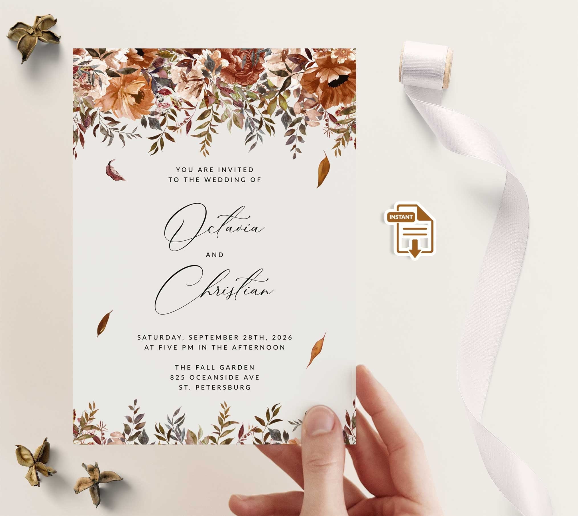 Rustic Fall Wedding Invitation, Terracotta Fall Wedding Invitation ...