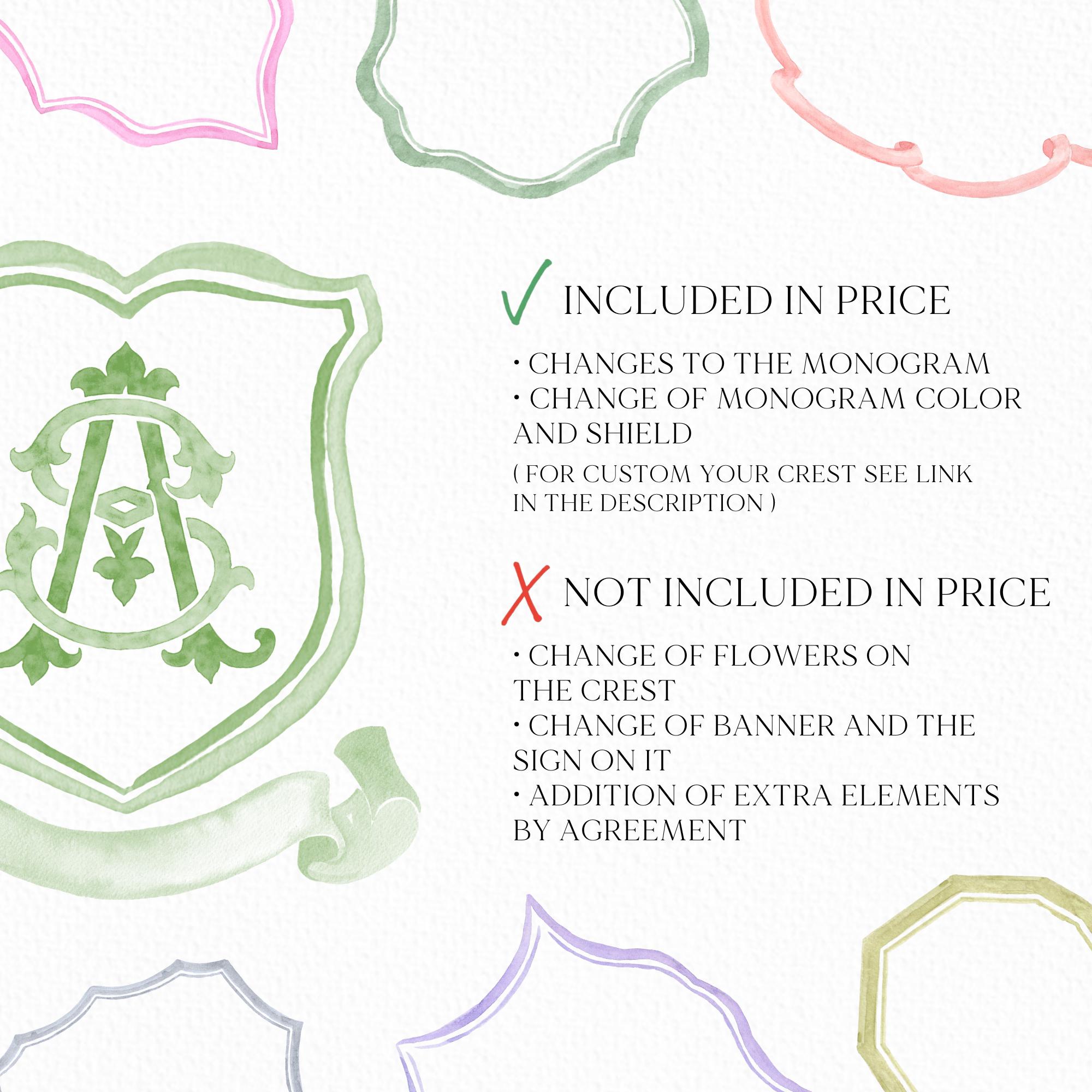 Modern Classic Wedding Crest - Monogram Crest - Luxury Watercolor ...