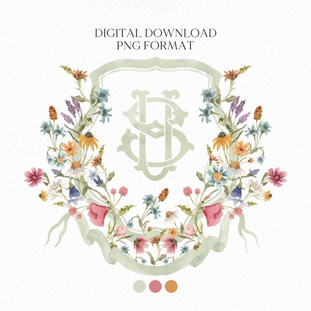 Wildflower Flower Wedding Crest - Monogram Crest - Wildflower Floral ...