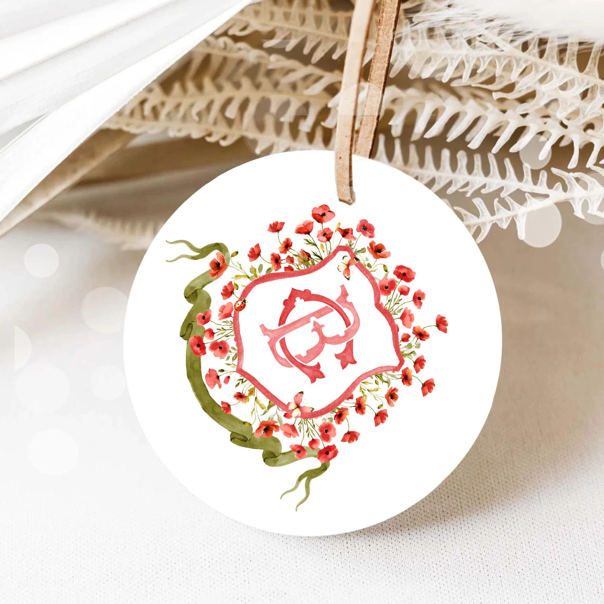 Red Poppy Flower Wedding Crest - Monogram Crest - Watercolor Poppies ...