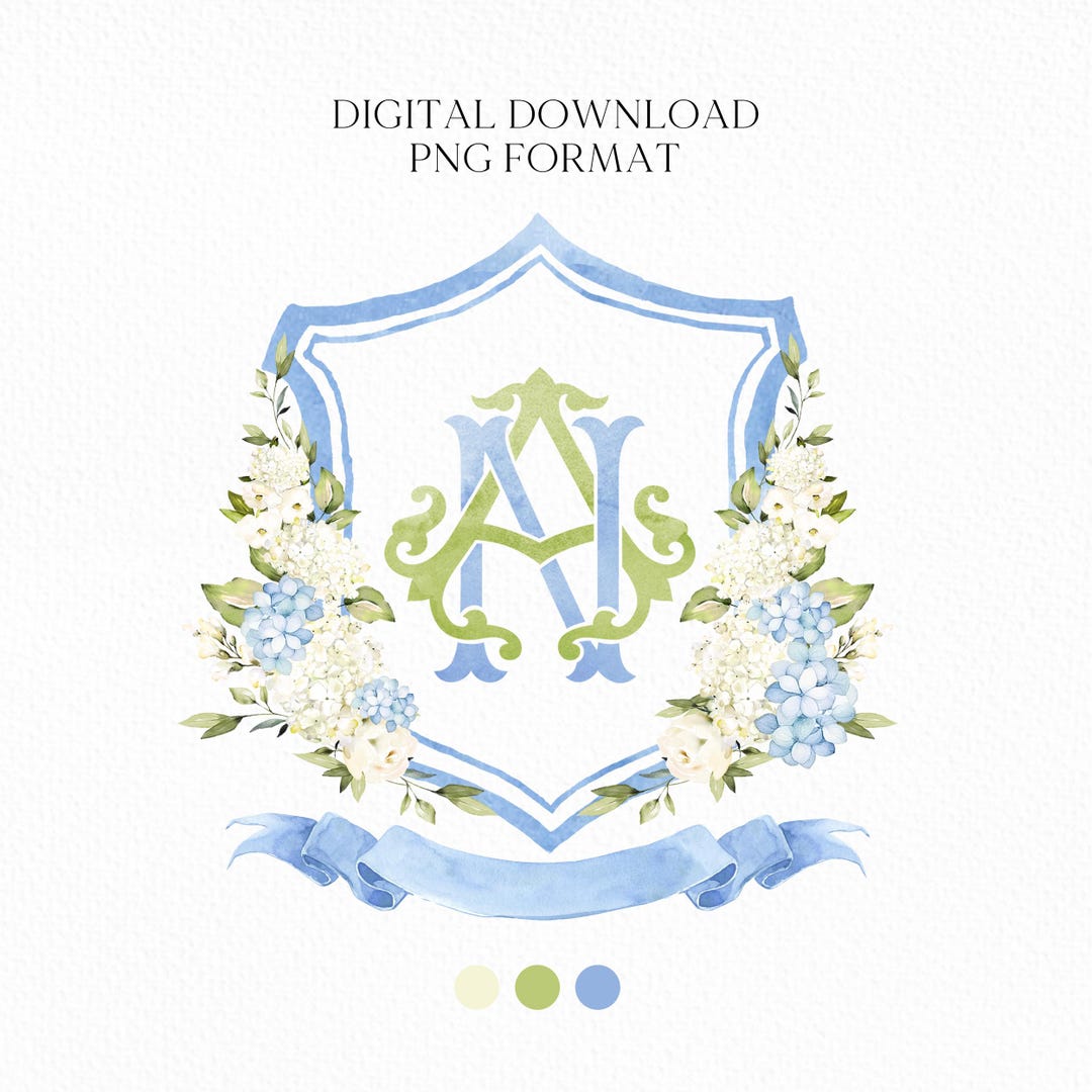 Hydrangea Flower Wedding Crest - Monogram Crest - Hydrangea Floral ...