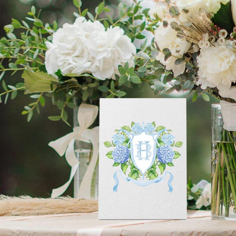 Hydrangea Blue Wedding Crest Monogram Crest Hydrangea Floral Luxury ...