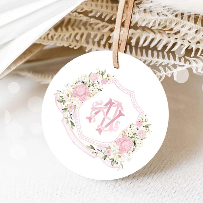 Creamy Rose Ivory Pink Peony White Flower Wedding Crest - Monogram ...