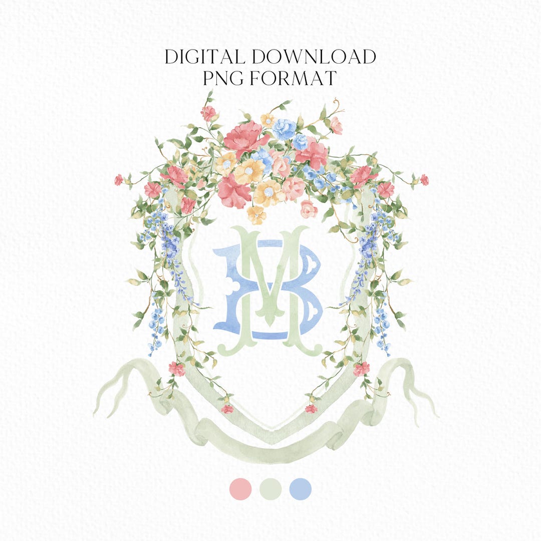 Wildflowers Pink Flower Garden Flowers Wedding Crest - Monogram Crest ...