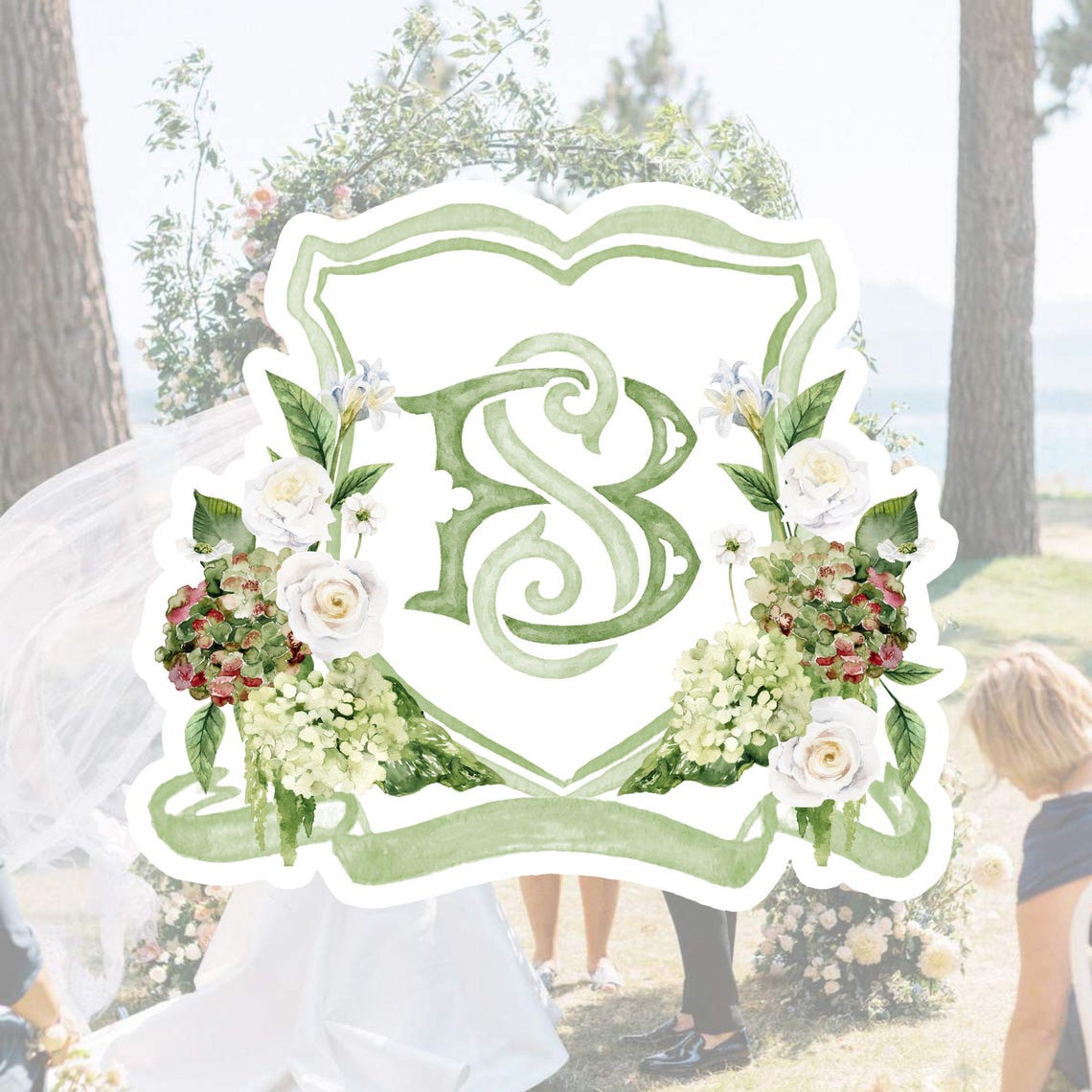 Green Hydrangea Flower Wedding Crest - Monogram Crest - Lush Bright ...