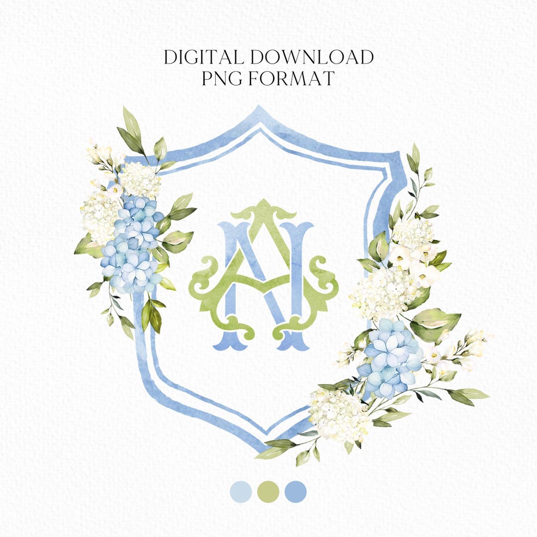Hydrangea Flower Wedding Crest - Monogram Crest - Hydrangea Floral ...