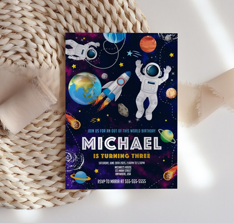 Outer Space Birthday Invitation Template, Printable Galaxy Blast off ...
