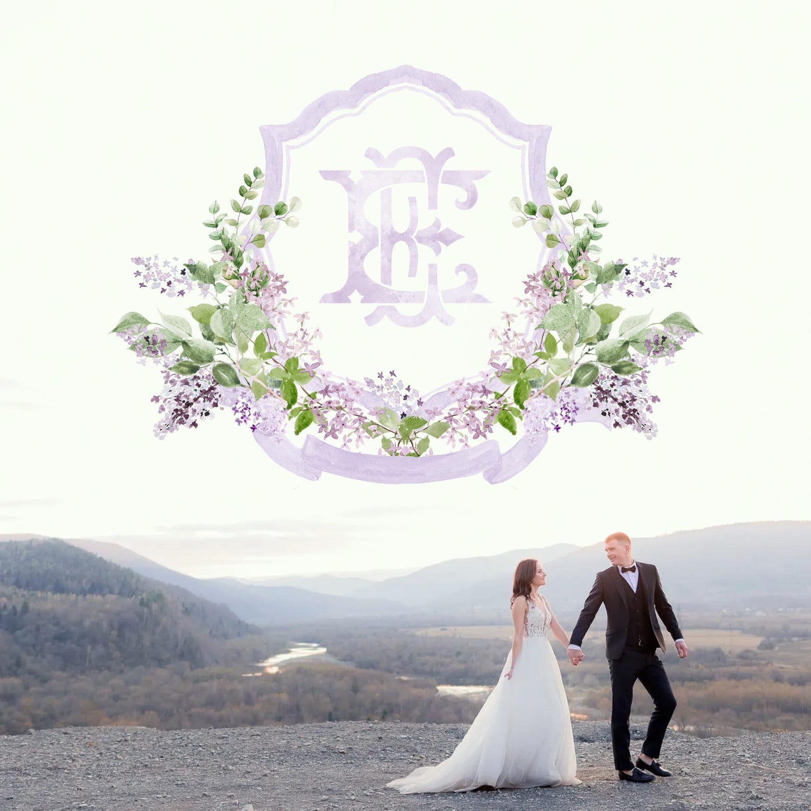 Lilac Lavender Purple Flower Wedding Crest - Monogram Crest - Lavender ...